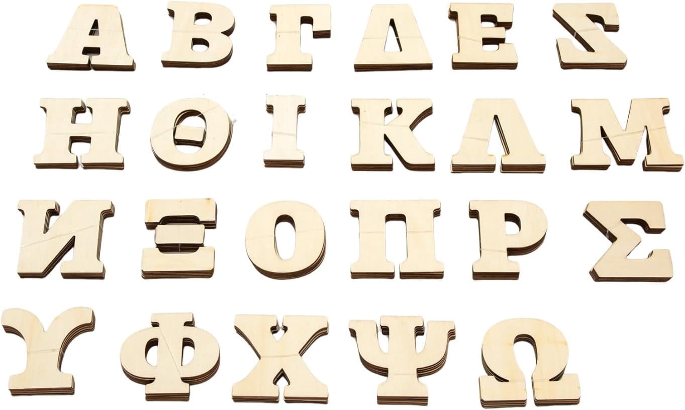 144 count Wooden Greek Letters Unfinished Greek Alphabets for Learning ...