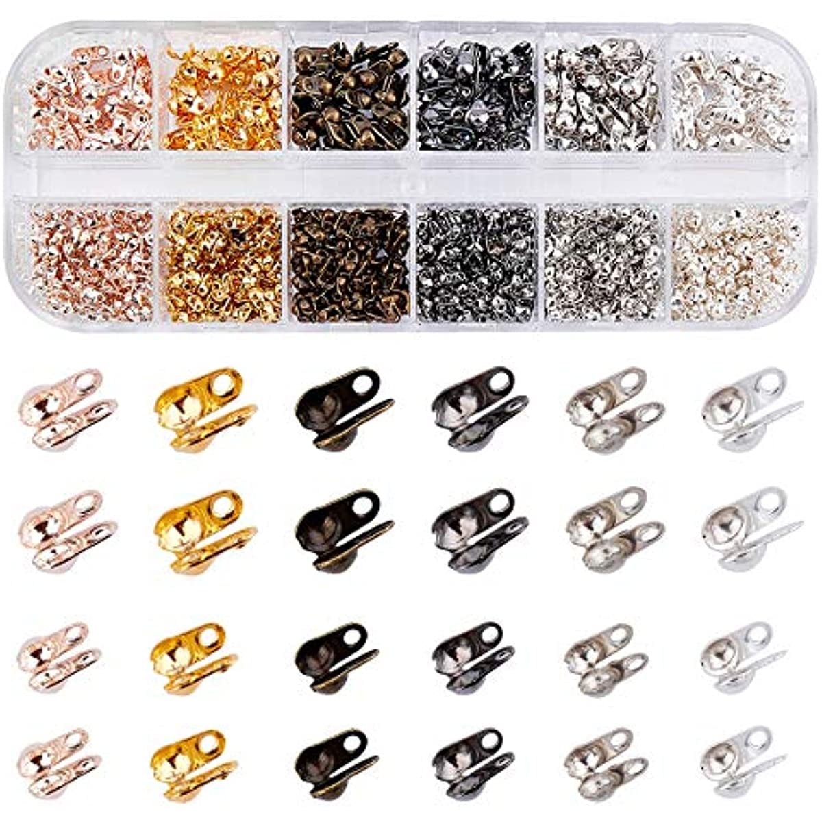 1440 Pcs Metal Bead Tips 1.5mm/2.4mm Clamshell Knot Cover Calotte Ends ...