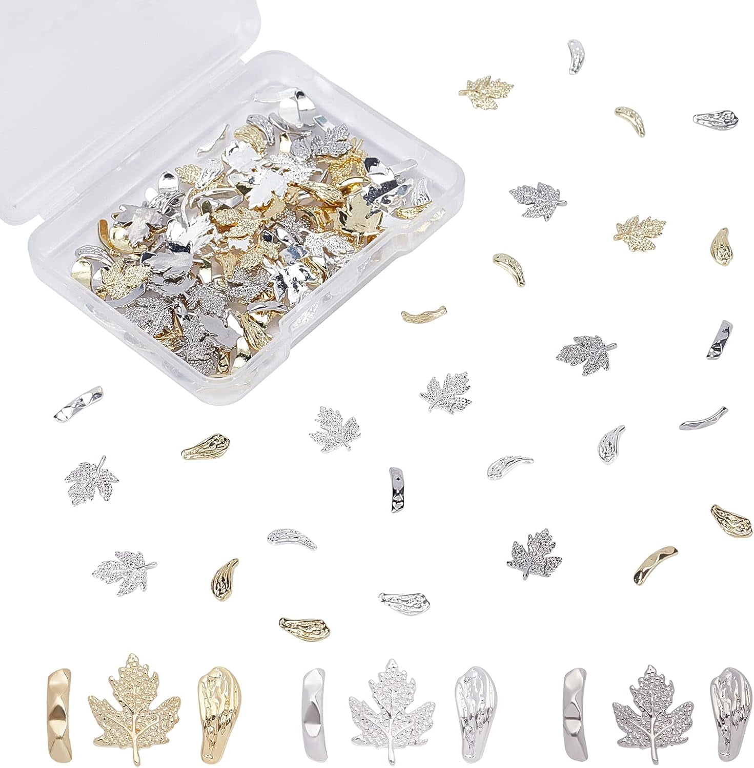 144PCS Epoxy Resin Material Filling Nail Art Decoration Charms Leaf ...