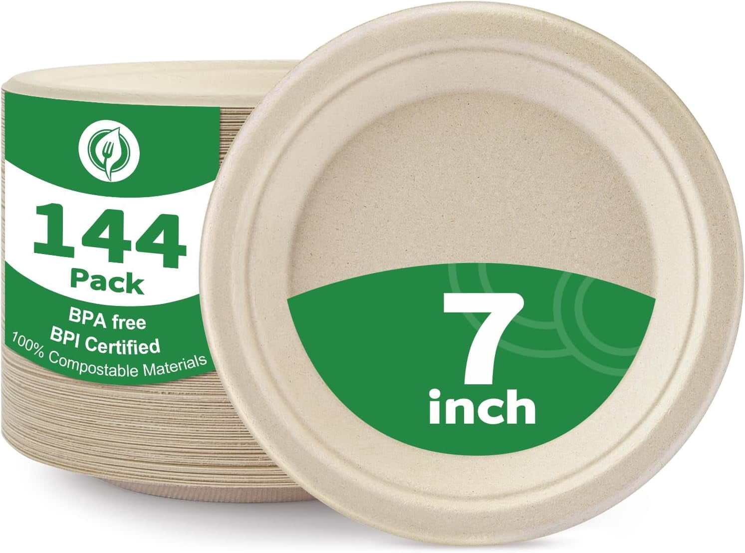 144Pack Disposable Paper Plates 100% Compostable Heavy Duty Paper ...