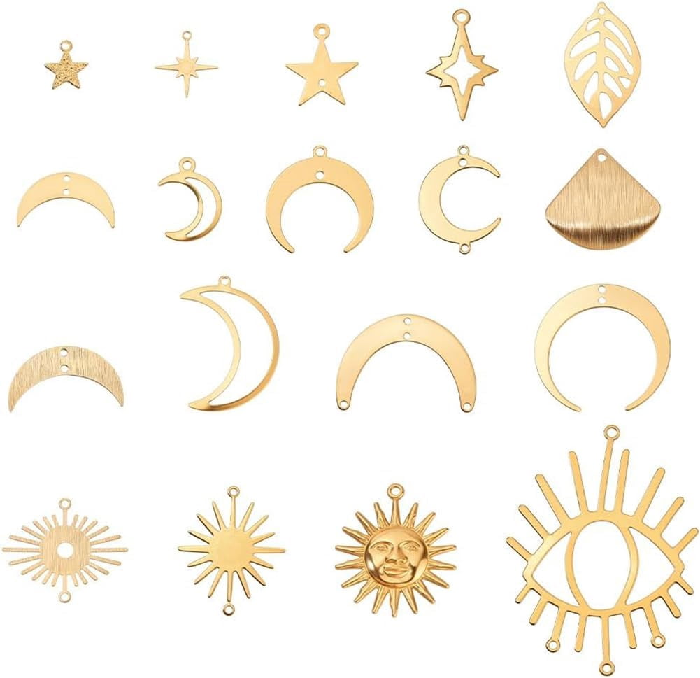 144Pcs 18 Styles Brass Charms Connector Charms Findings Kits Mixed ...