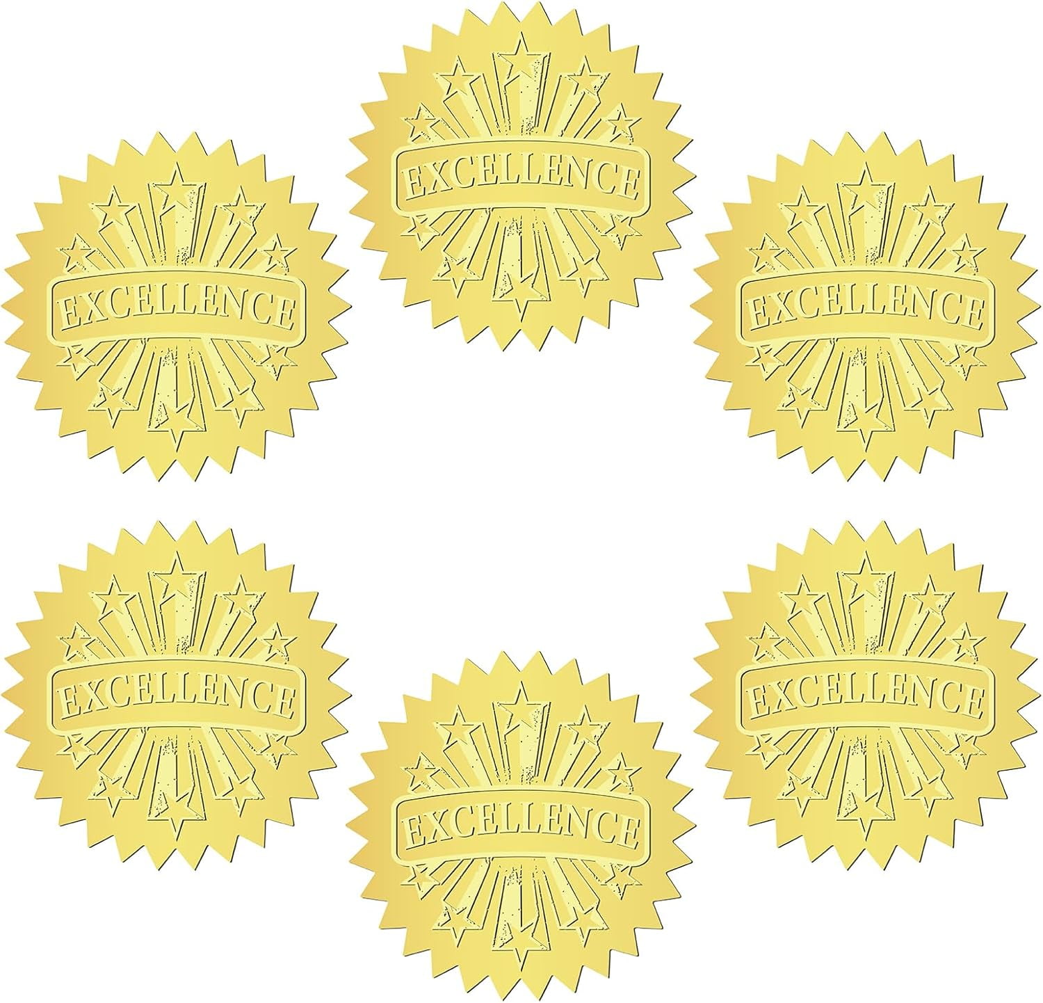 144Pcs Gold Foil Embossed Stickers Excellence Star 2 Inch Certificate ...
