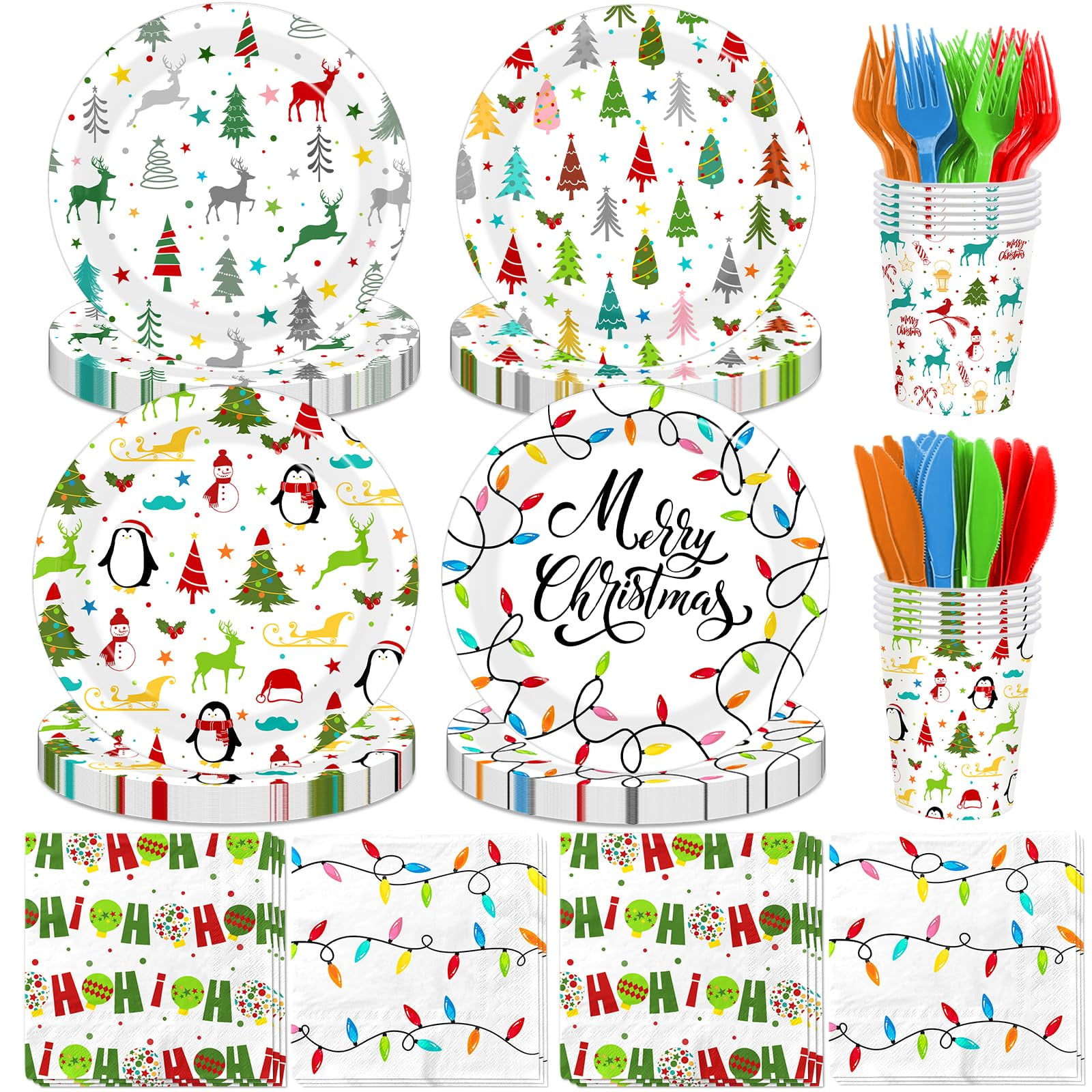 144Pcs Merry Christmas Party Tableware Set,Christmas Party Supplies ...