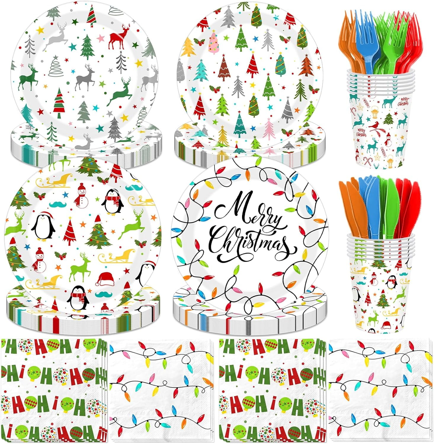 144Pcs Merry Christmas Party Tableware Set,Christmas Party Supplies ...