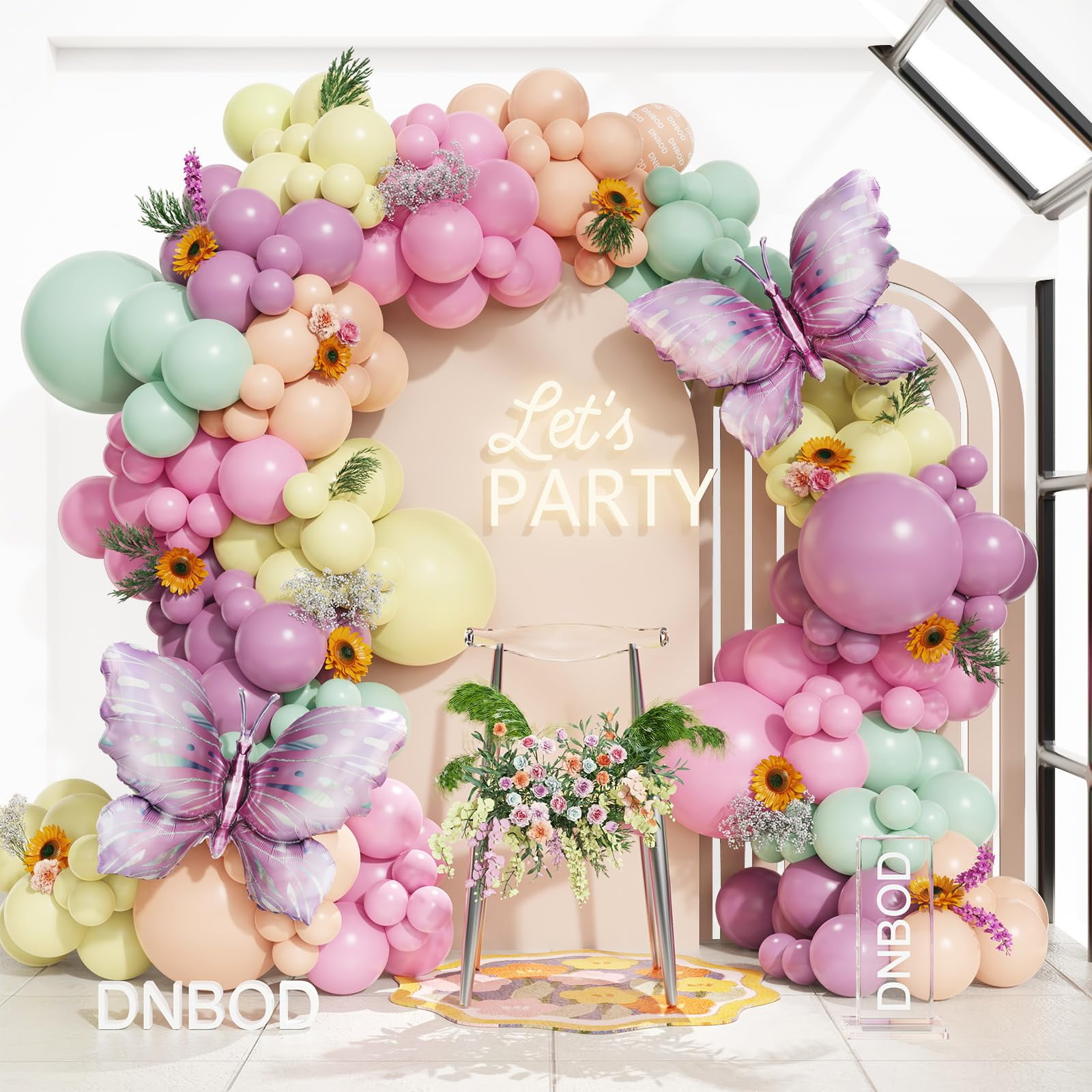 144Pcs Pastel PinkEGSC Purple Butterfly Balloon Arch Garland Kit,with ...