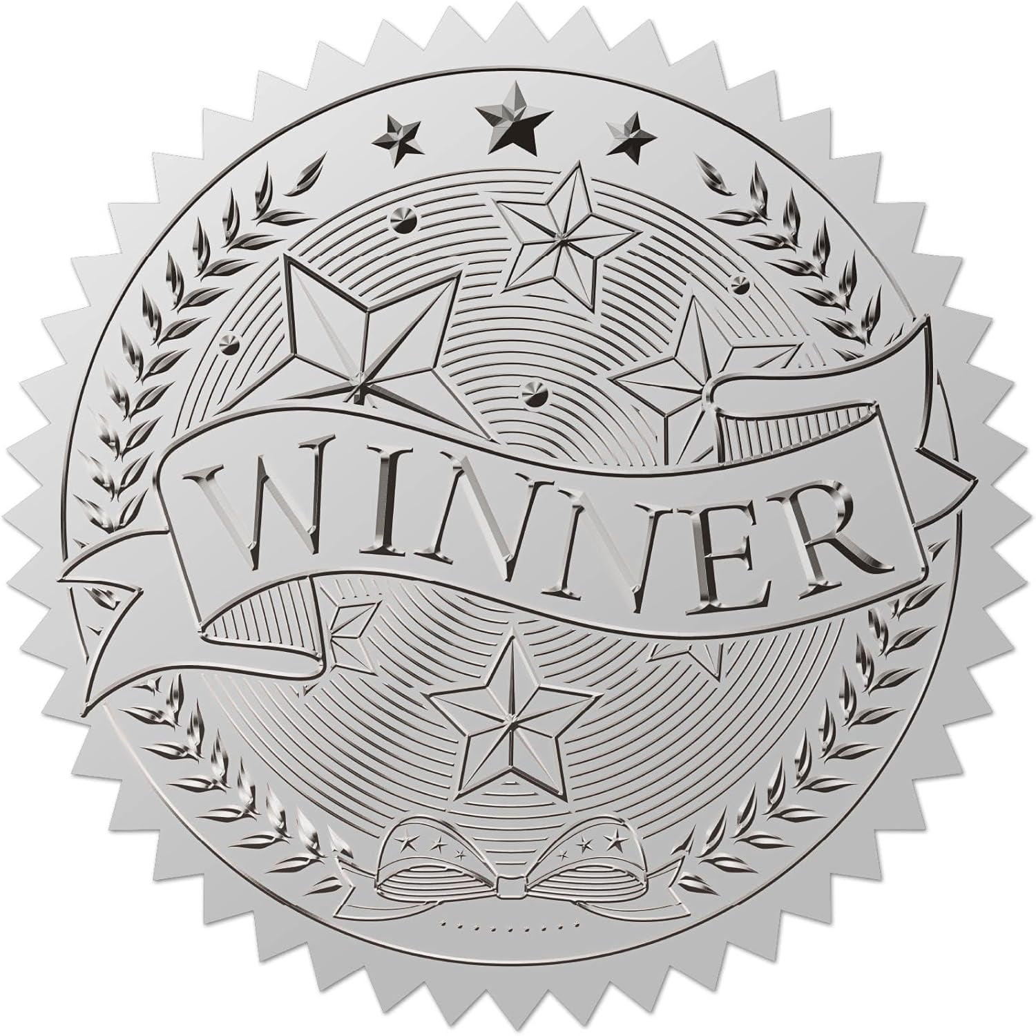 144Pcs Winner Star Silver Certificate Embossed Stickers 2" Vintage Foil Seals Self Adhesive ...