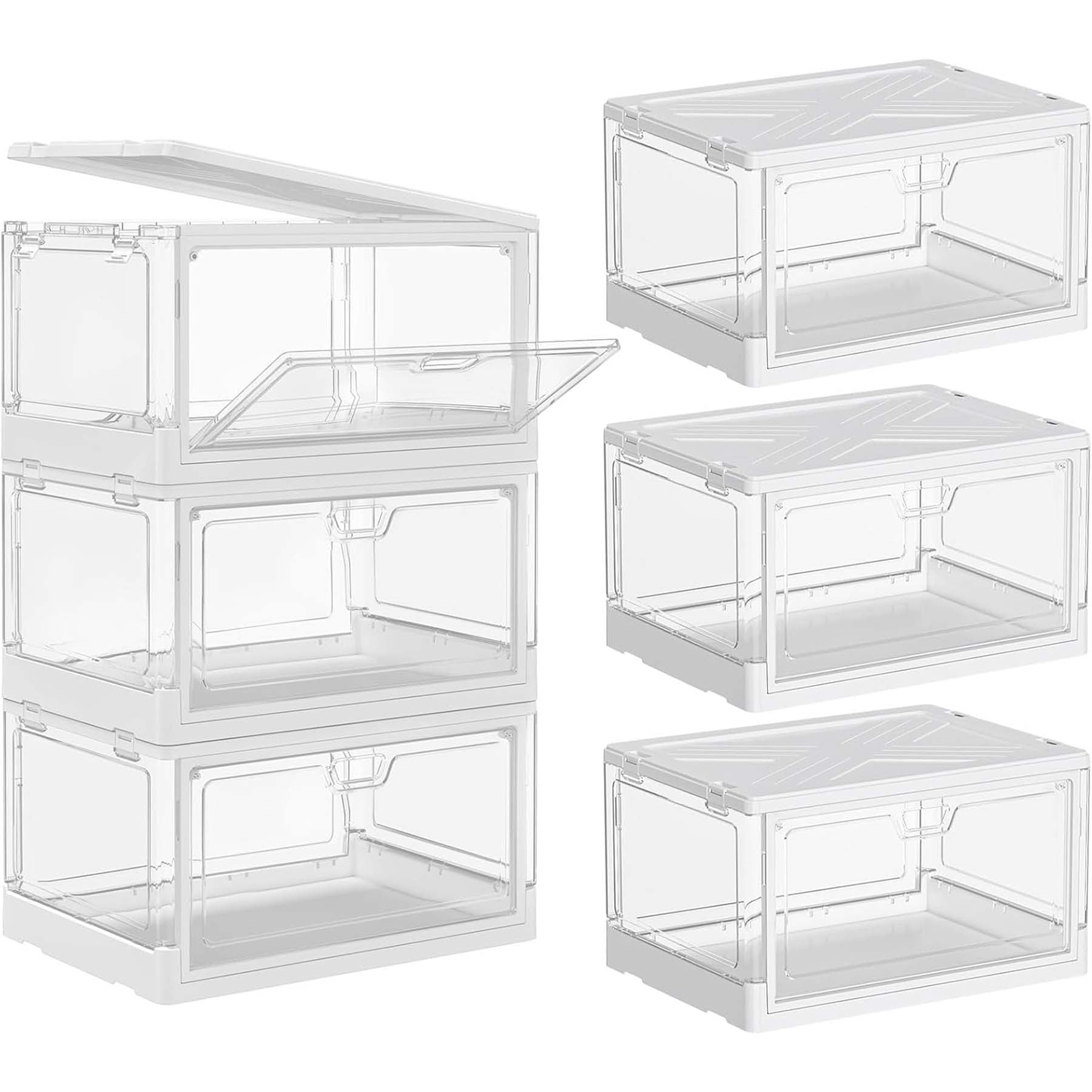144QT Foldable Clear View Storage Bins with Lids, Stackable Plastic ...