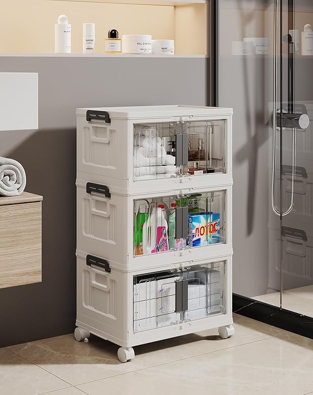 144QT Lockable Storage Bins with Lids - Folding Storage box with Doors ...