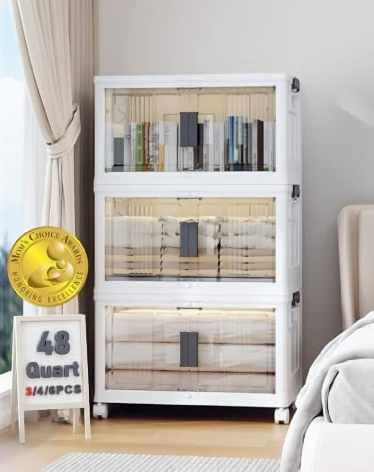 144QT Lockable Storage Bins with Lids - Folding Storage box with Doors ...