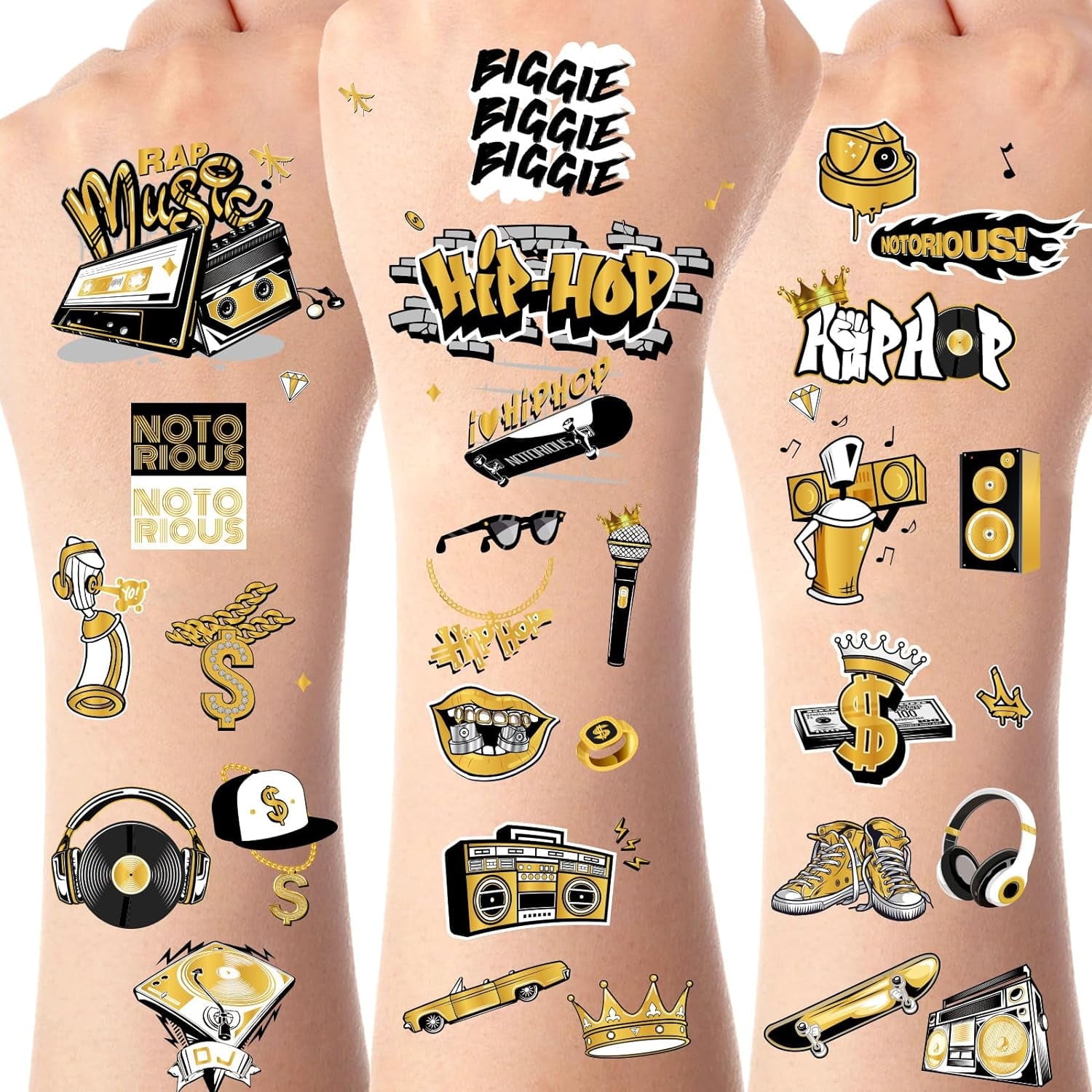 144pcs Hip Hop Temporary Tattoos, 90s Hip Hop Party Favors with ...