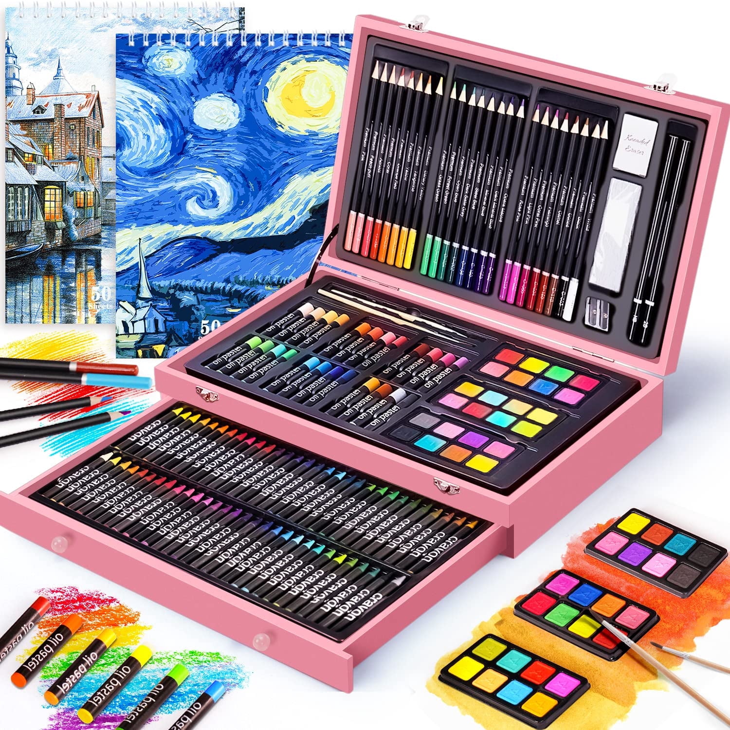 145 Piece Deluxe Art Set with 2 x 50 Sheet Drawing Pad, Art Supplies ...