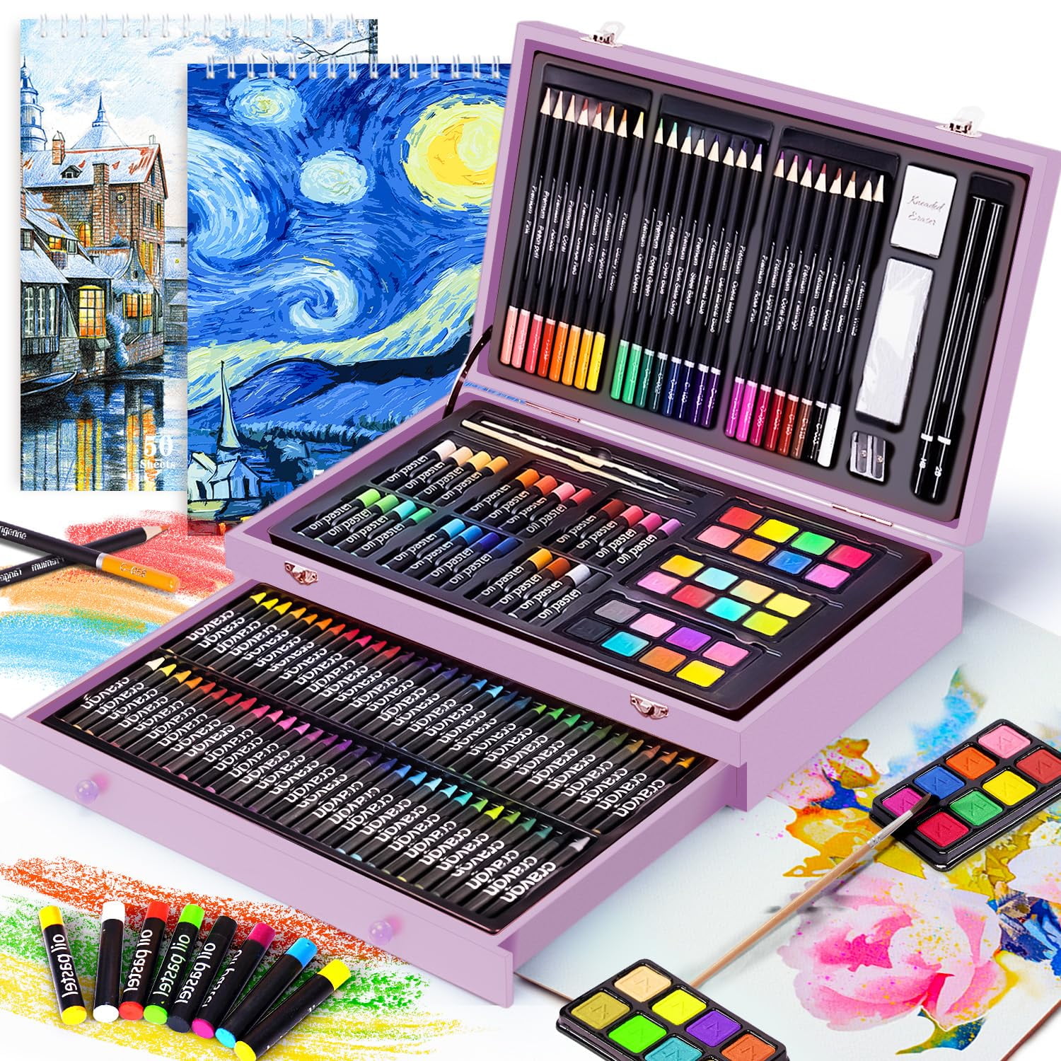 145 Piece Deluxe Art Set with 2 x 50 Sheet Drawing Pad, Art Supplies ...