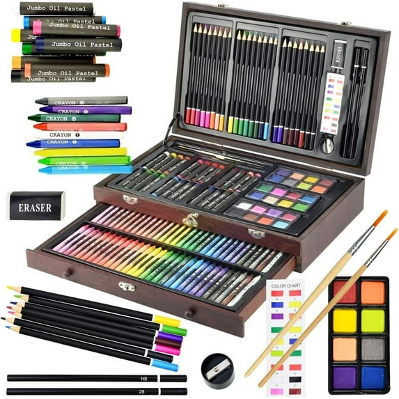 145-Piece Deluxe Wooden Art Set - Drawing & Painting Kit with Crayons ...