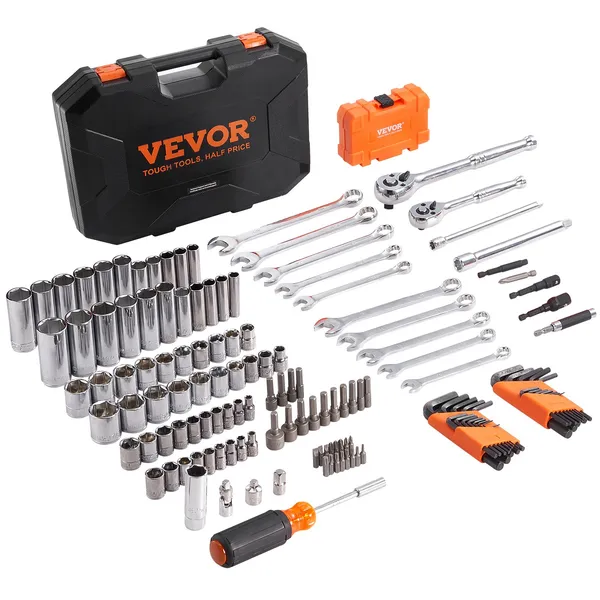 145-Piece Mechanics Tool Set with Deep&Standard Sockets,1/4"&3/8" Drive ...