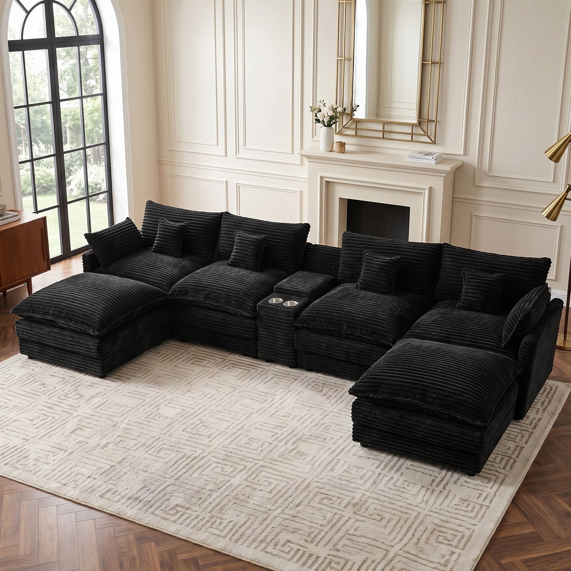 HYJT-H&K Contemporary Corduroy 6-Seat and Oversized U-Shaped Modular ...