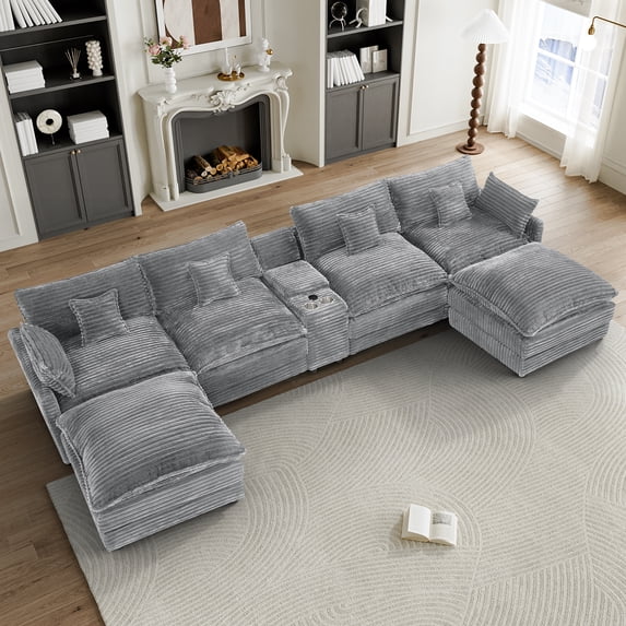 145" U Shaped Sectional Couch with USB and 2 Cup Holder, Oversized ...