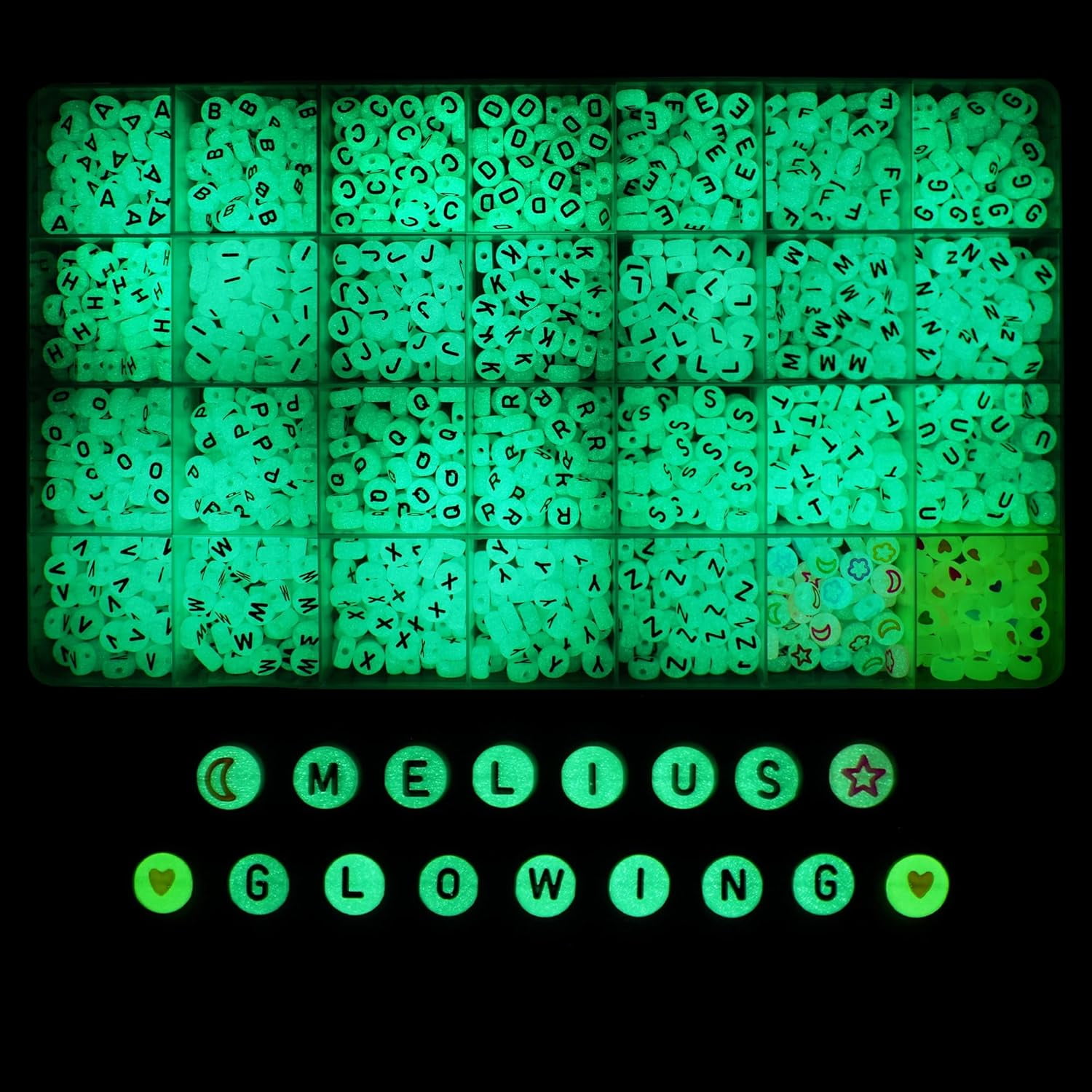 1450 count Letter Beads, Alphabetical Glowing in The Dark Beads in 28 ...