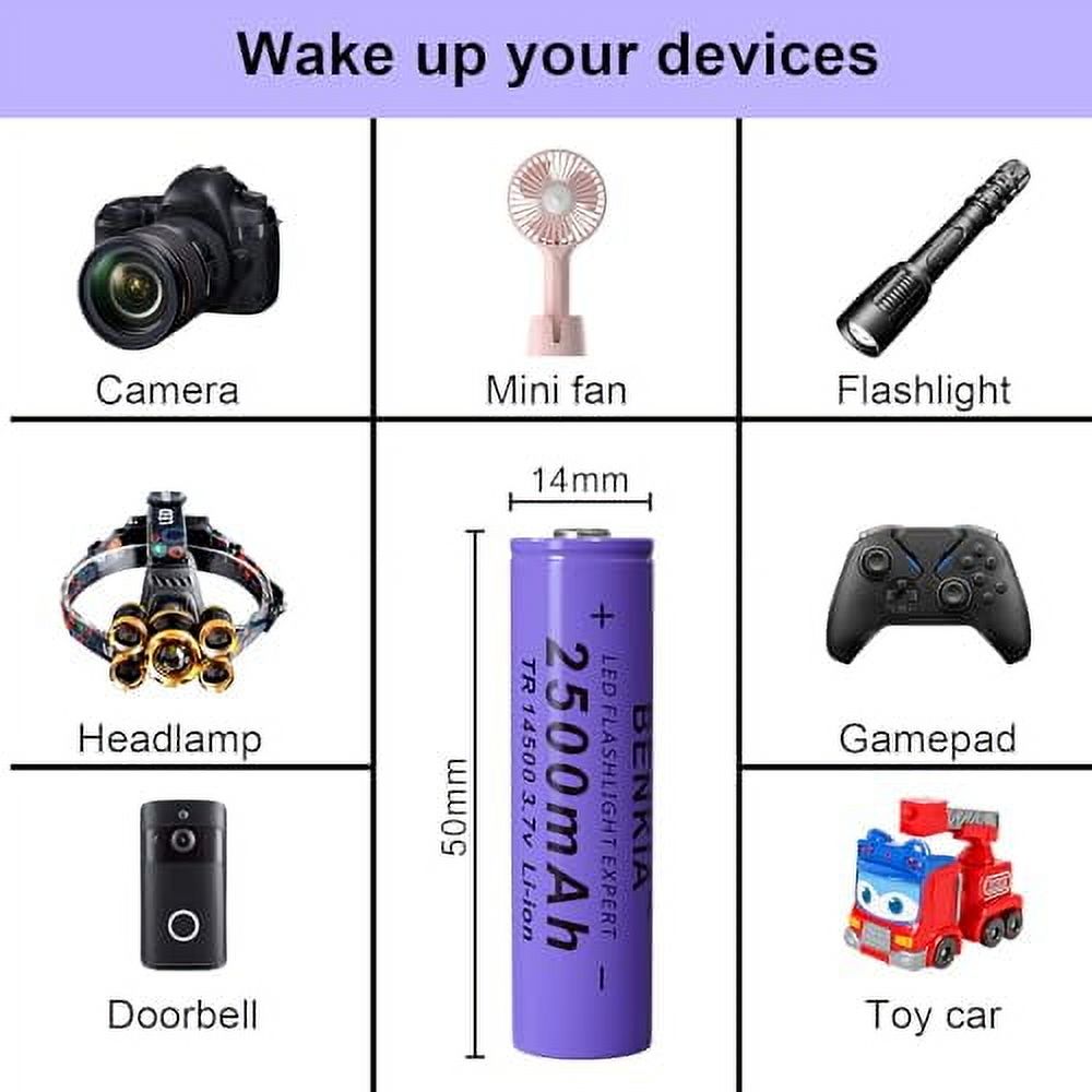 14500 Rechargeable Battery 2500mAh 14500 Battery 3.7Volt Lithium ...