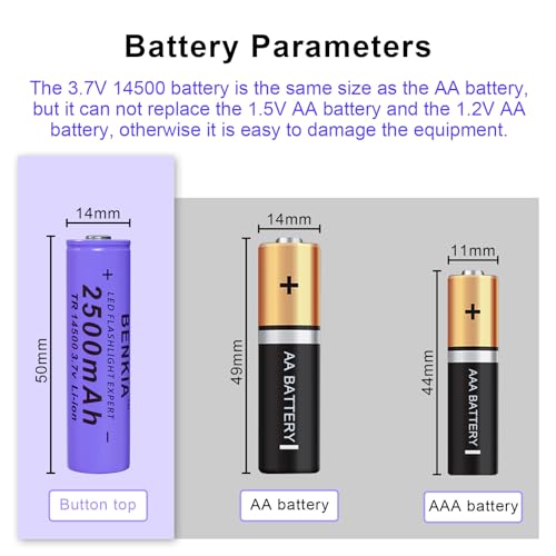14500 Rechargeable Battery 2500mAh 3.7V Button Top Li-ion Batteries for ...