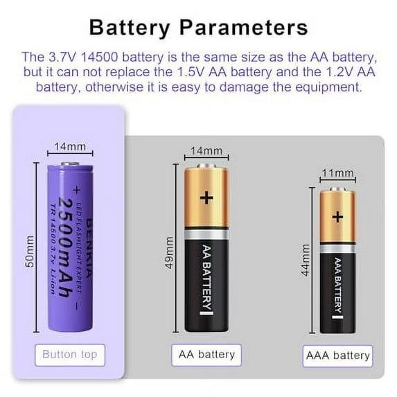14500 Rechargeable Battery 2500mAh 3.7Volt Li-ion Batteries Button Top ...