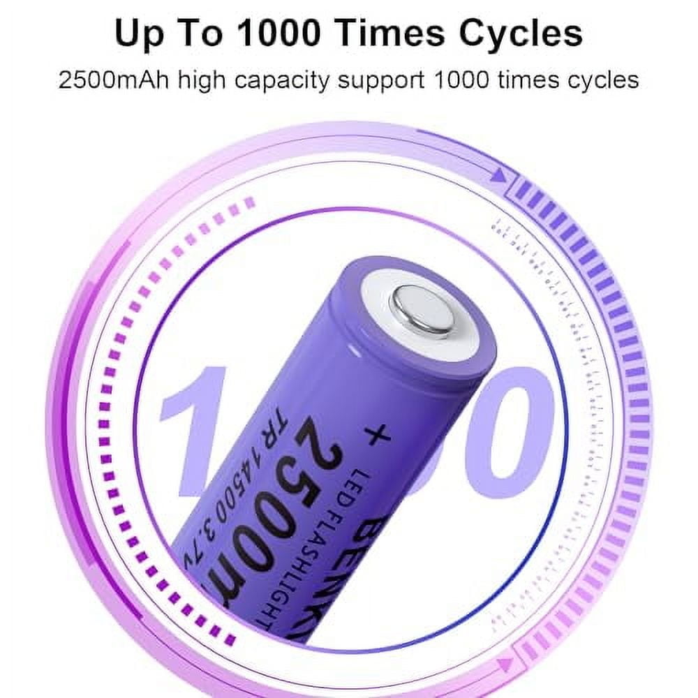 14500 Rechargeable Battery 2500mAh Button Top 4 Pack 3.7Volt Lithium ...