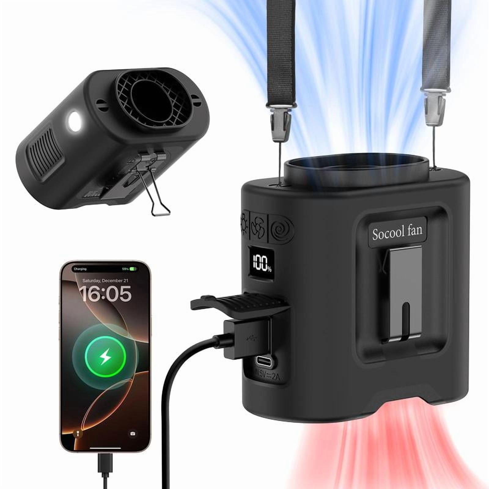 14500mAh Portable Waist Fan Clip on Belt 360 Rotation Wearable ...