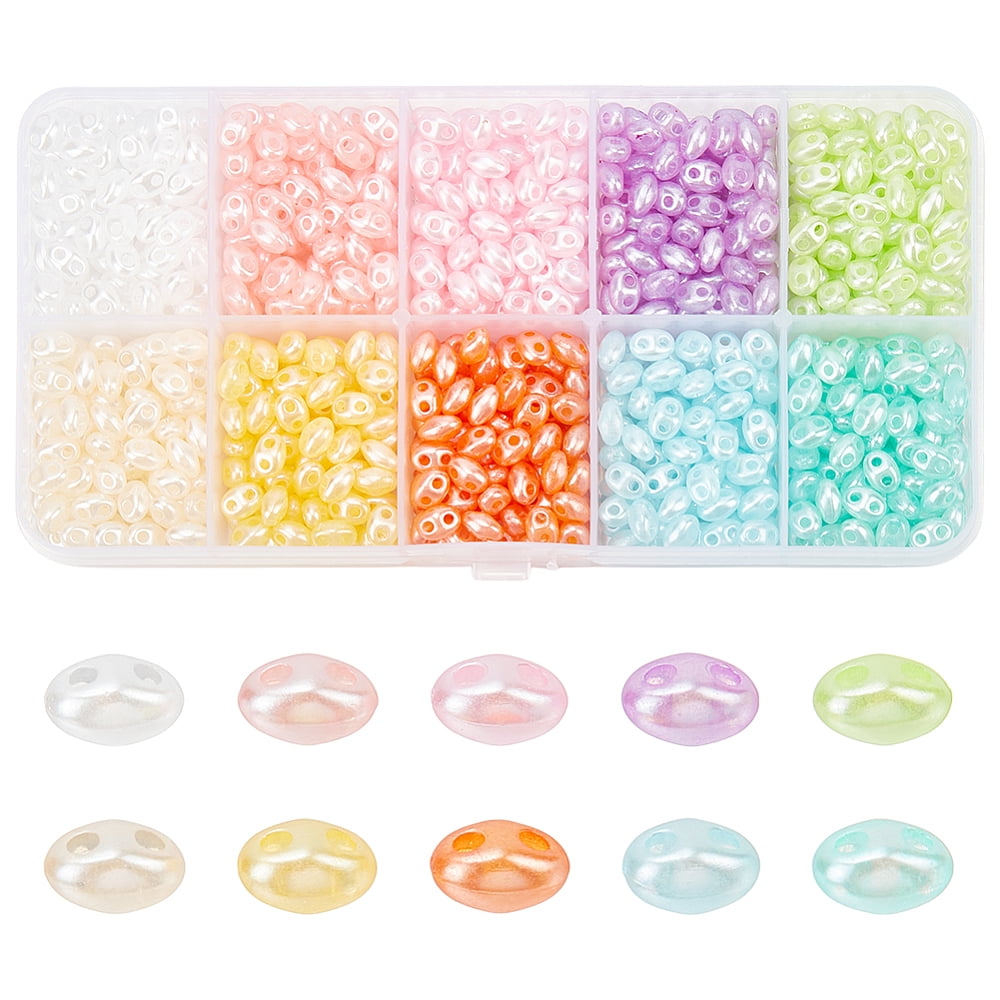 1450pcs 10 colors Opaque ABS Beads Double Hole Oval Mixed color 6x4.5x3 ...