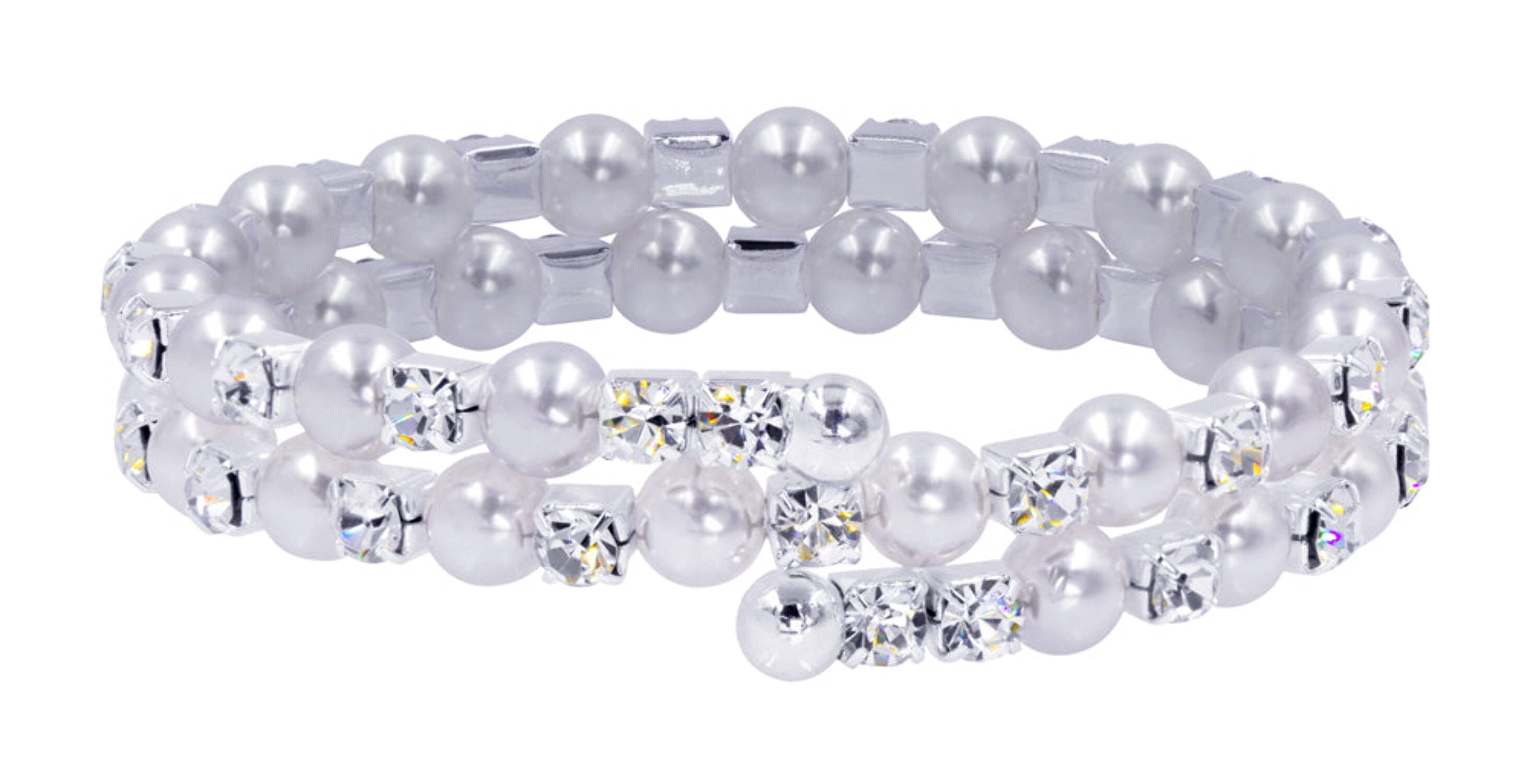 #14541 - Double Wraparound Coil Rhinestone and Pearl Bracelet - Walmart.com
