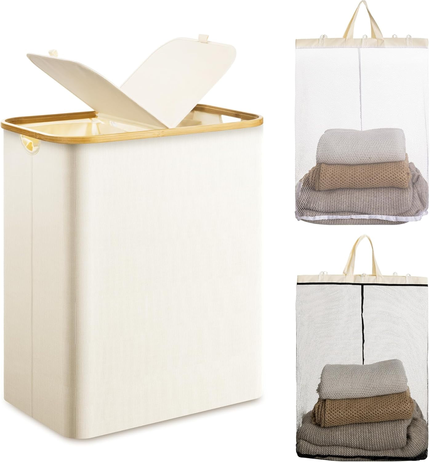 145L Extra Large Double Laundry Hamper with Lid and Removable Inner Bag ...