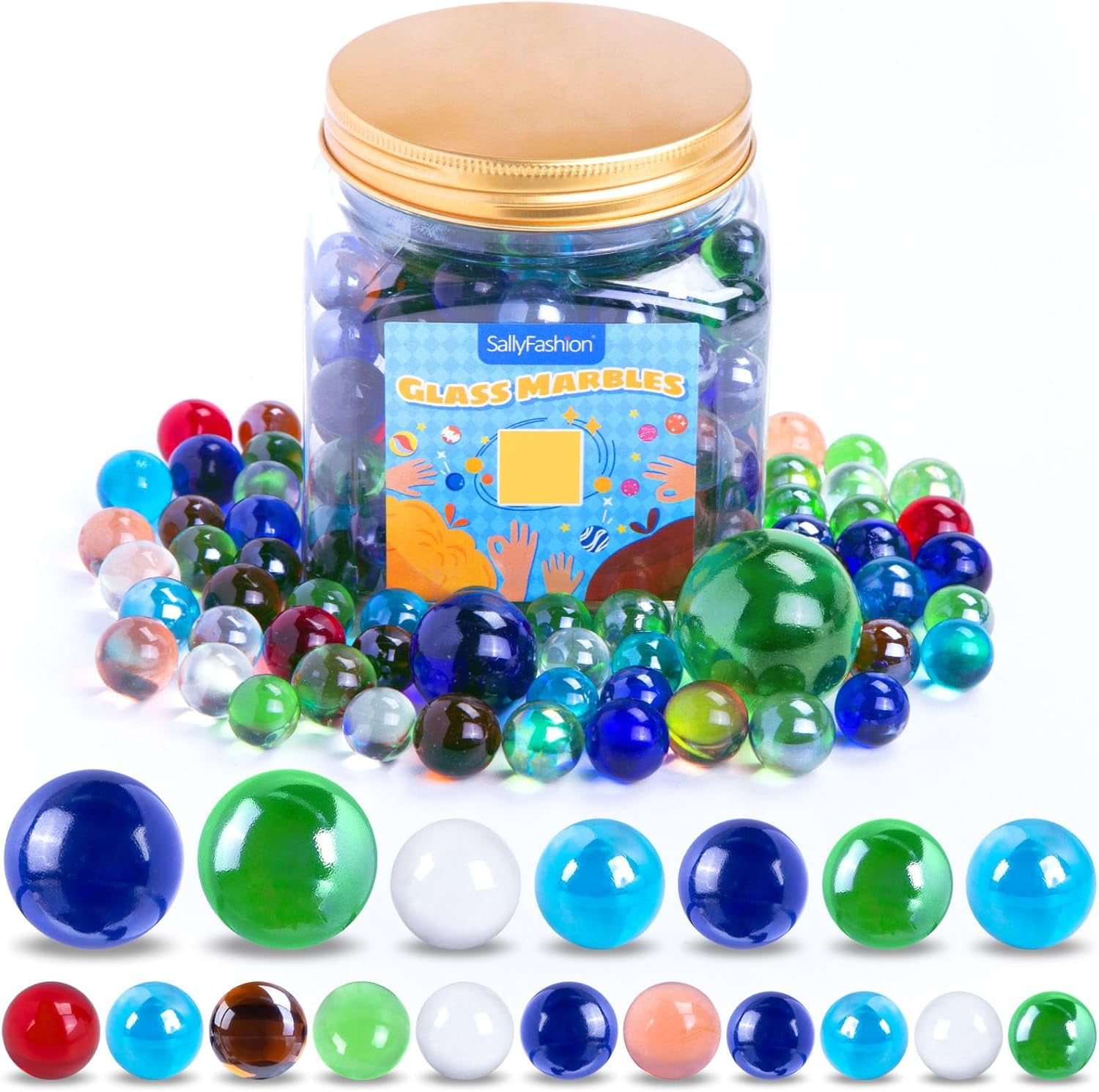 145PCS Colorful Marbles Bulk, Glass Marbles with Jar, Assorted Sizes ...