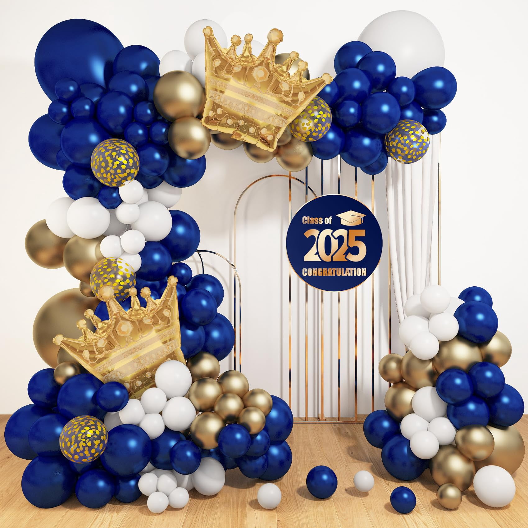 145Pcs Royal Blue and DHF10 Gold Balloons, Class of 2025 Decorations ...
