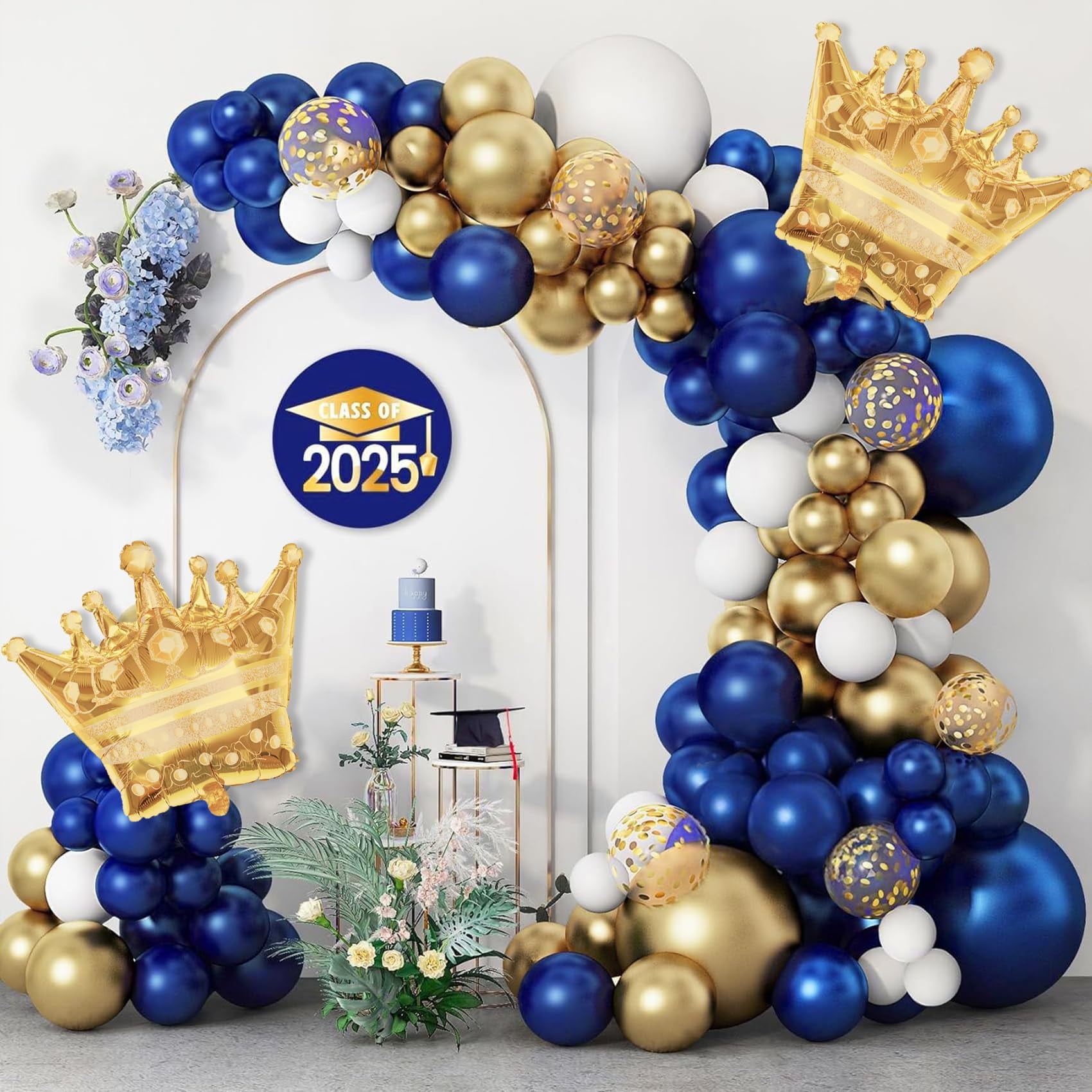 145Pcs Royal Blue and Gold Balloons, AFN1Class of 2025 Decorations Navy ...