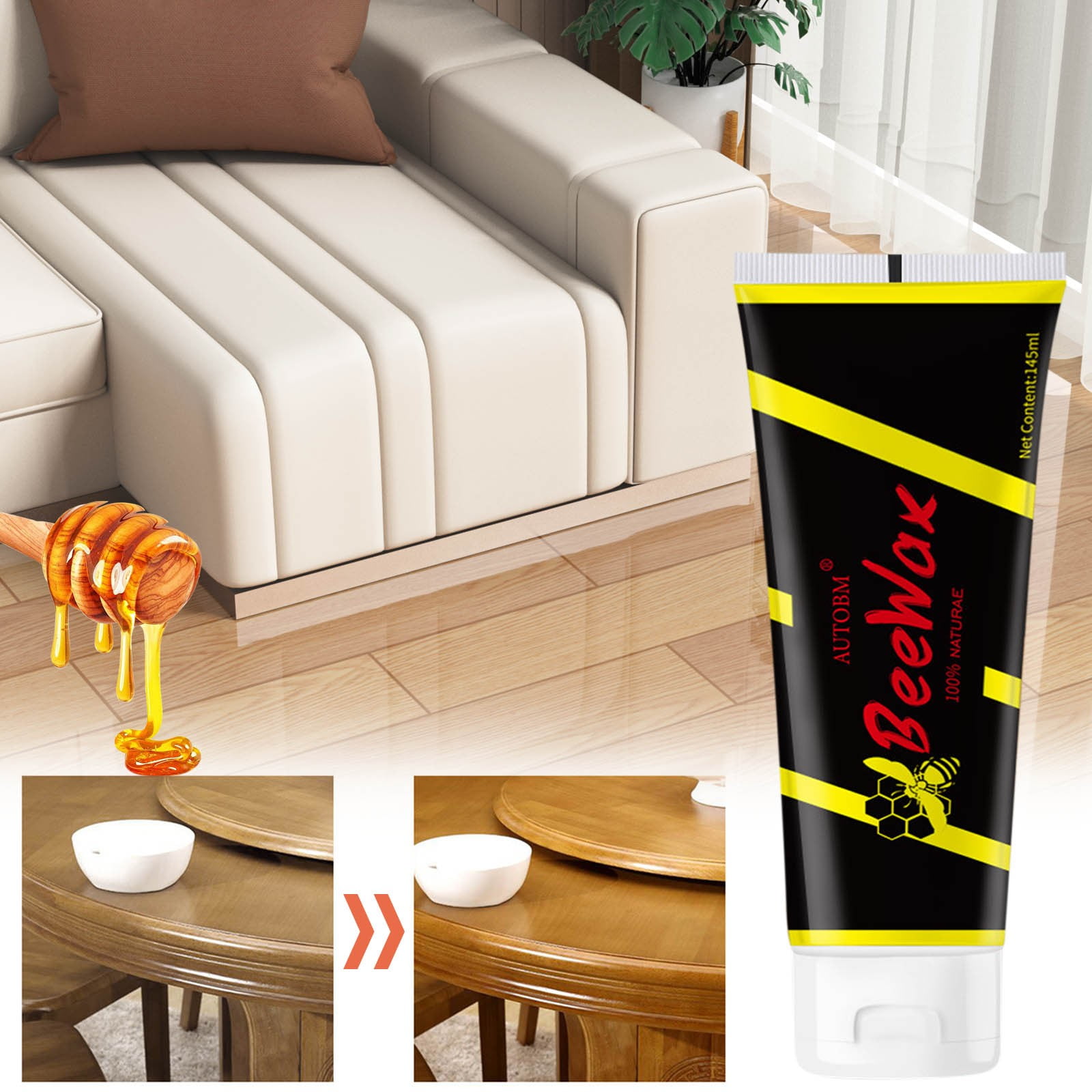 145ml Natural Beeswax Furniture Polish Wood Floor Cleaner & Restorer ...