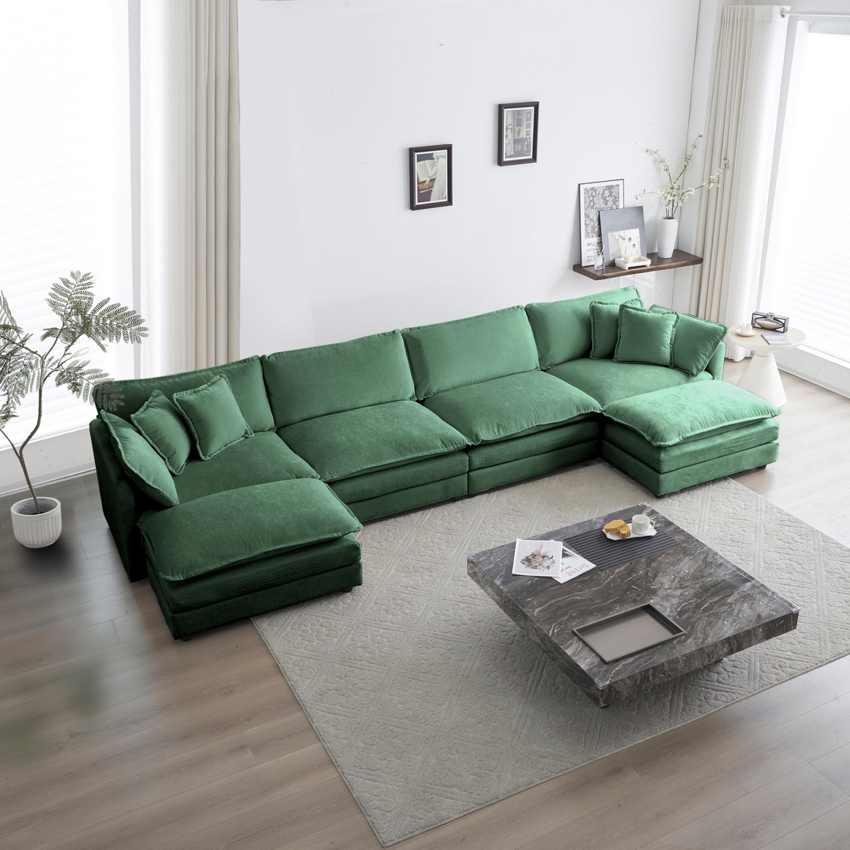 146.5" Convertible Modular Sleeper Sofa with 2 Ottomans, Chenille 4 ...