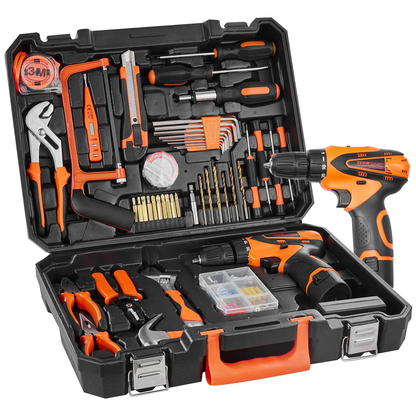 146-Piece Household Tool Kit with Electric Drill, Adjustable Wrench ...