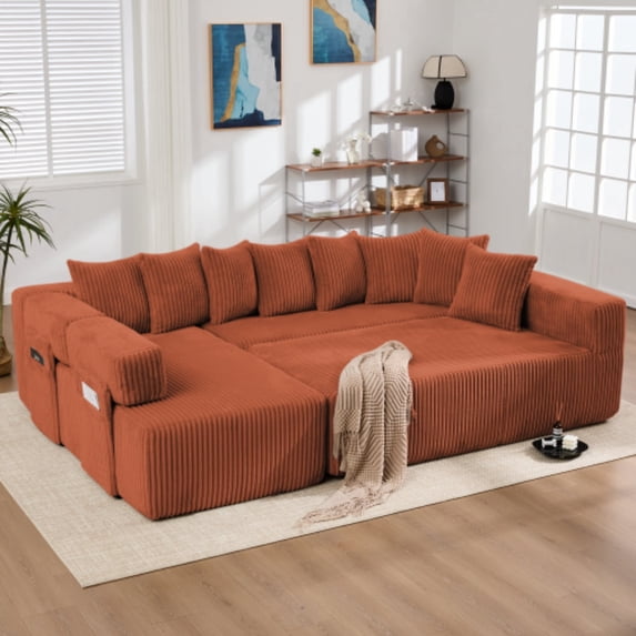 146" U Shaped Sectional sofa,5 Seats Convertible Sleeper Couch& L ...