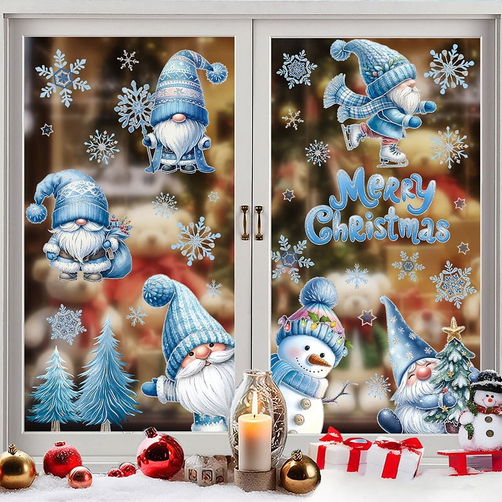 146Pcs Christmas Window Clings Snowflakes Santa Claus Reindeer Window ...