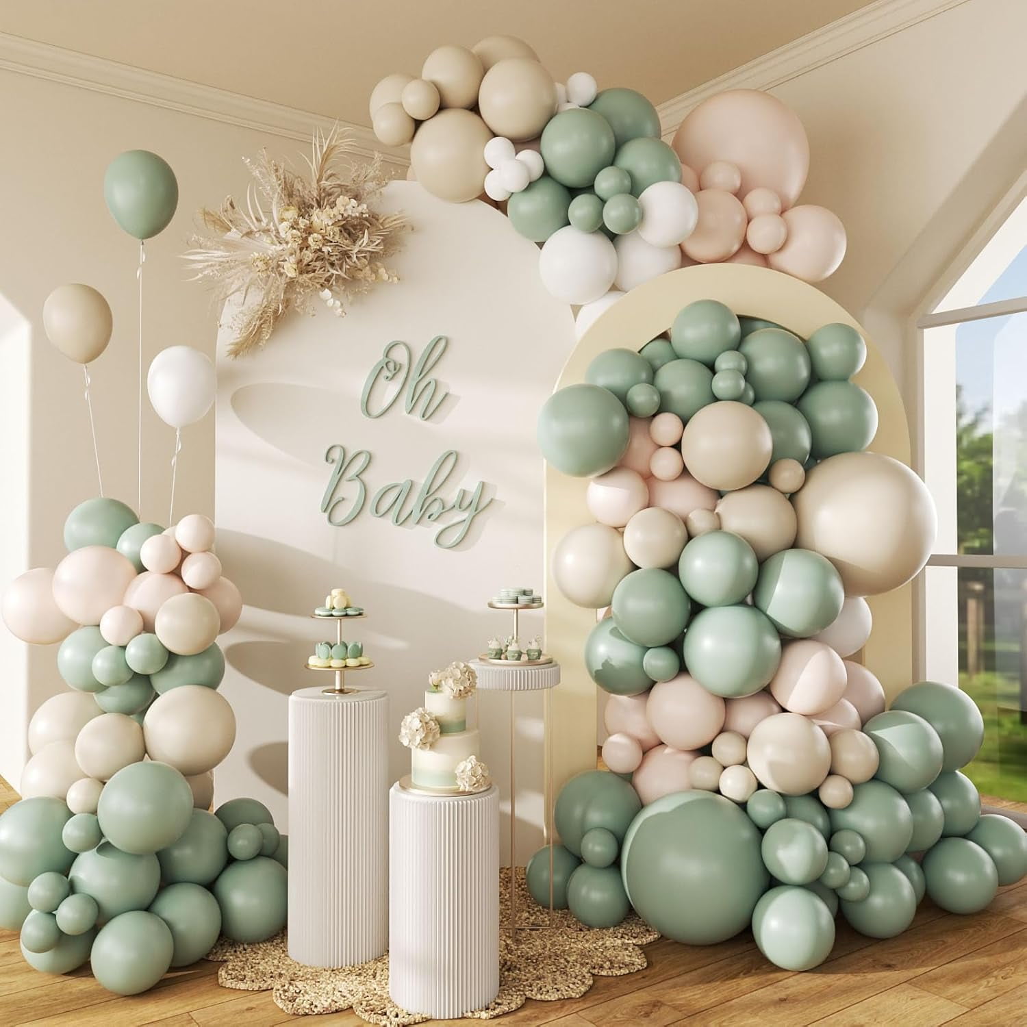 146Pcs Neutral Balloon Arch Kit, Sage Green Balloon Arch Kit with Green ...