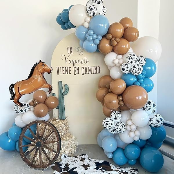 146pcs Cowboy Balloon Arch Brown, Blue, Cow Print Balloons Giant Horse ...