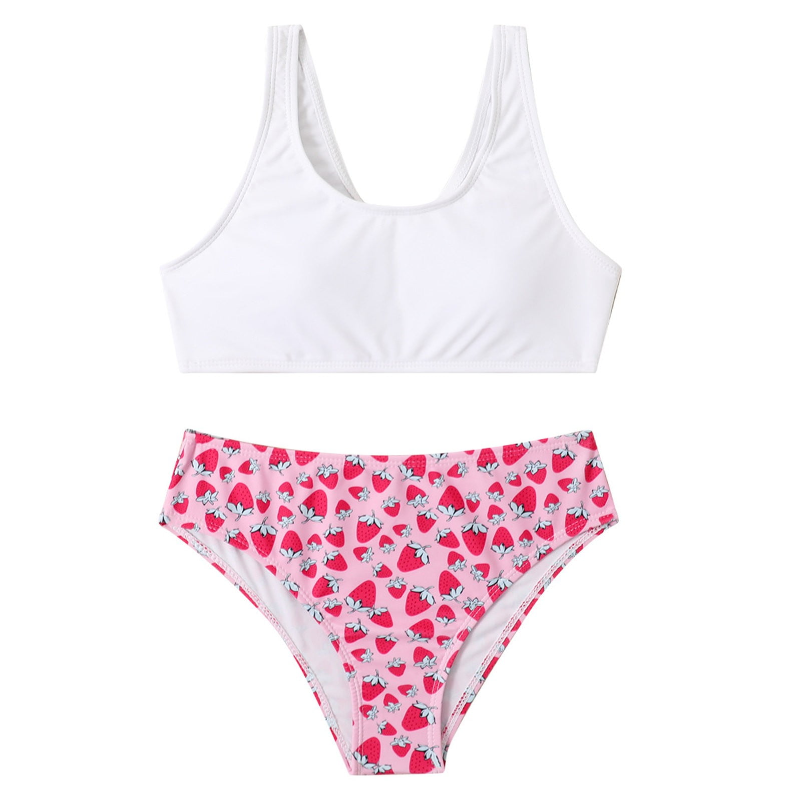 Girls 2 Piece Swimsuit Sport Fruit Print High Waist Bikini Set Bathing ...