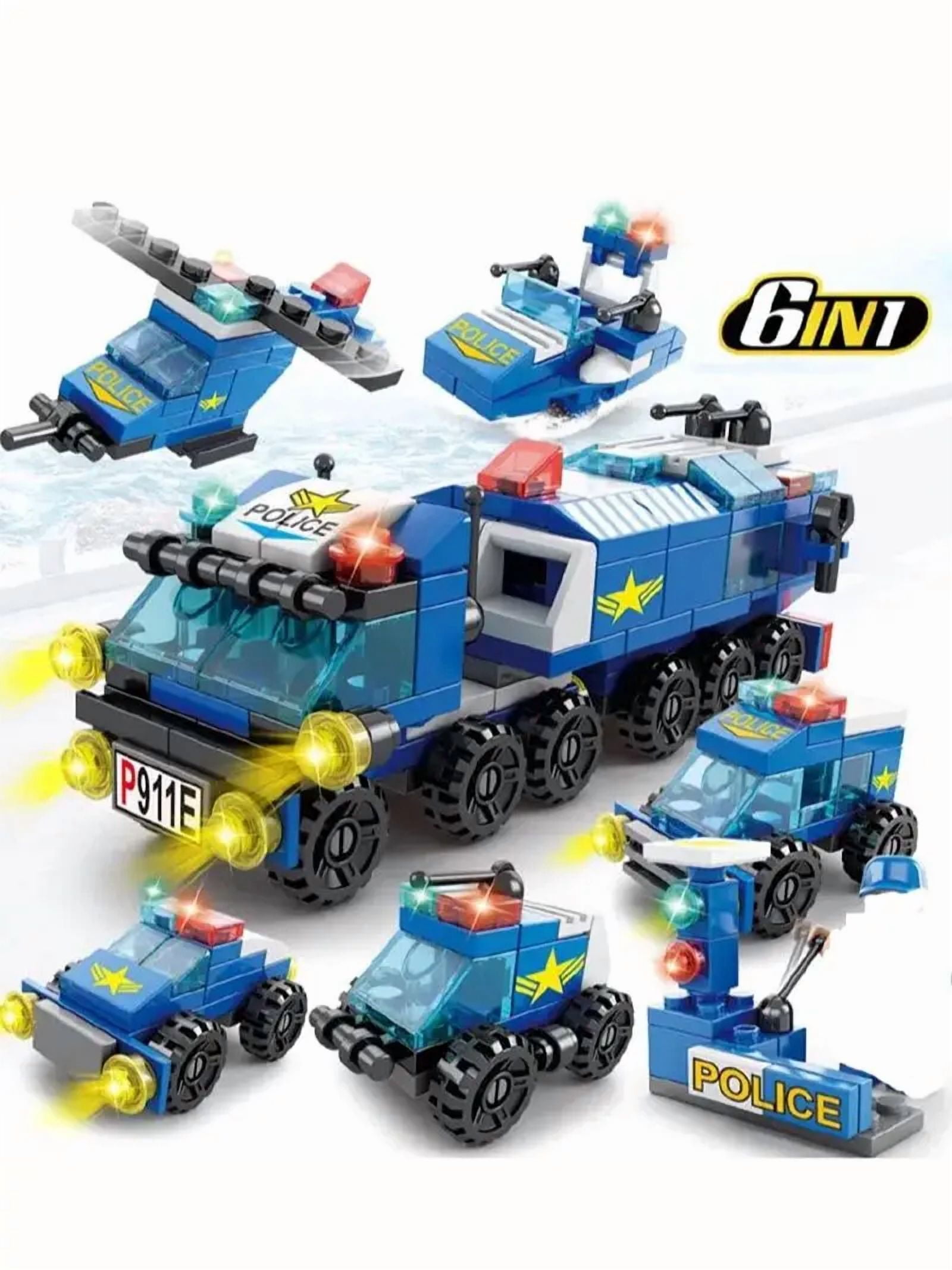 147PCS 6 IN 1 City Police Series Car Model Small Particle Building ...