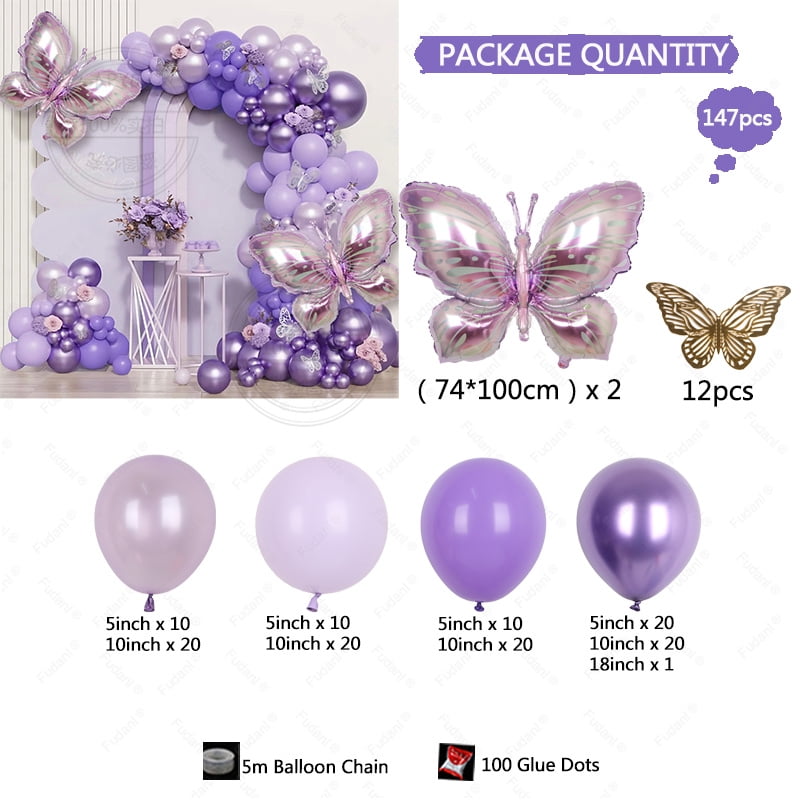 147pcs Purple 3D Butterfly Balloon Garland Arch Kit contains purple ...