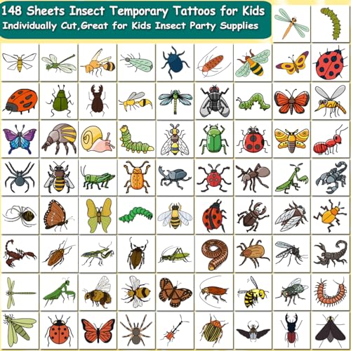 148 Individually Sheets Bug Temporary Tattoos for Kids - Insect Tattoos ...