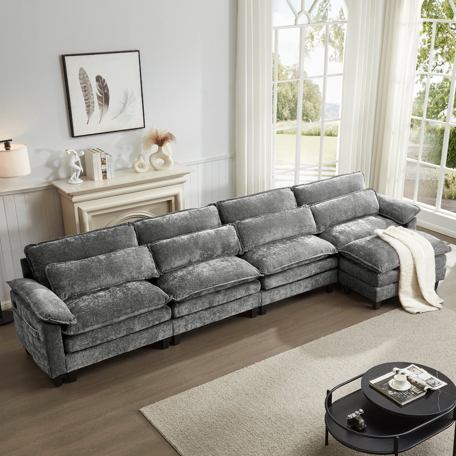 148'' Modular Sectional Sofa,L Shaped Couch with Movable Ottoman ...