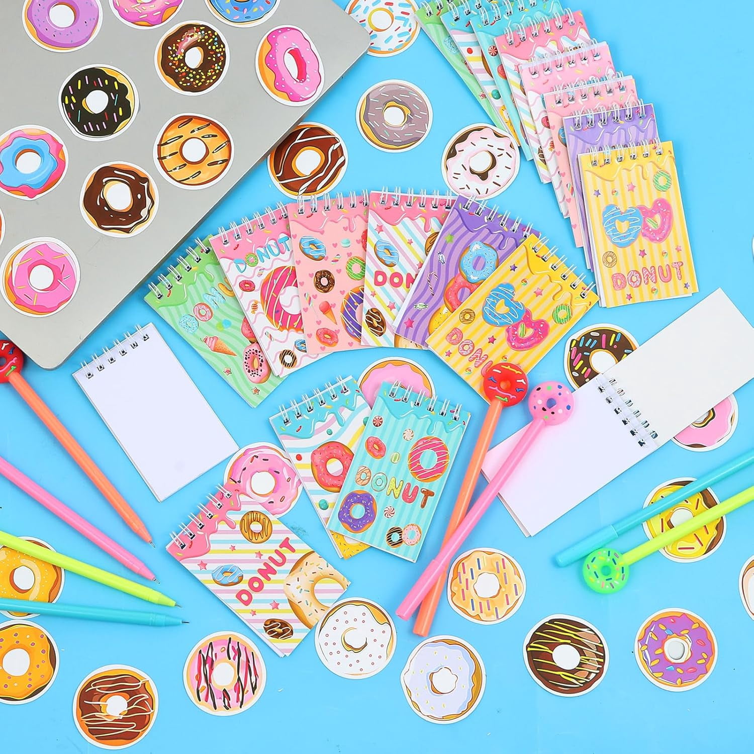 148 Pcs Donut Return Gifts Bulk Mini Notebooks Pens Stickers Set for ...