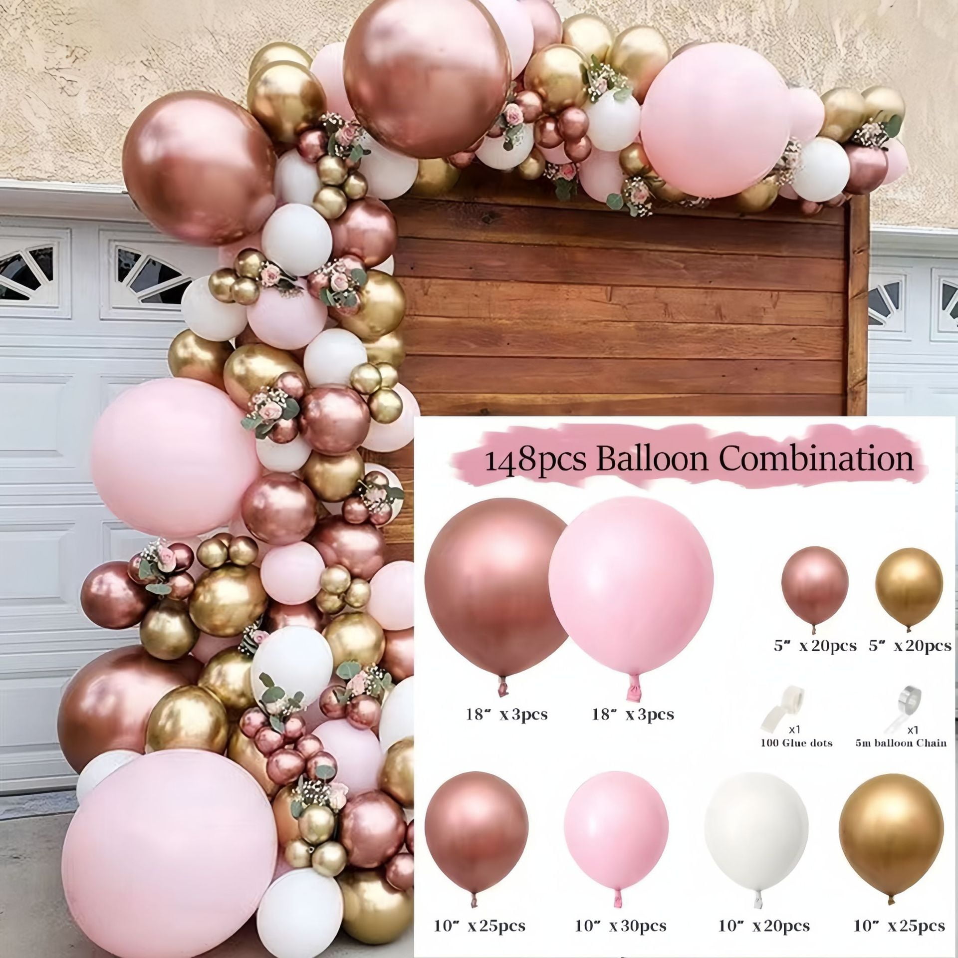 148 Pcs Rose Gold Pink Balloon Garland Kit, Pastel Pink Gold Metallic ...