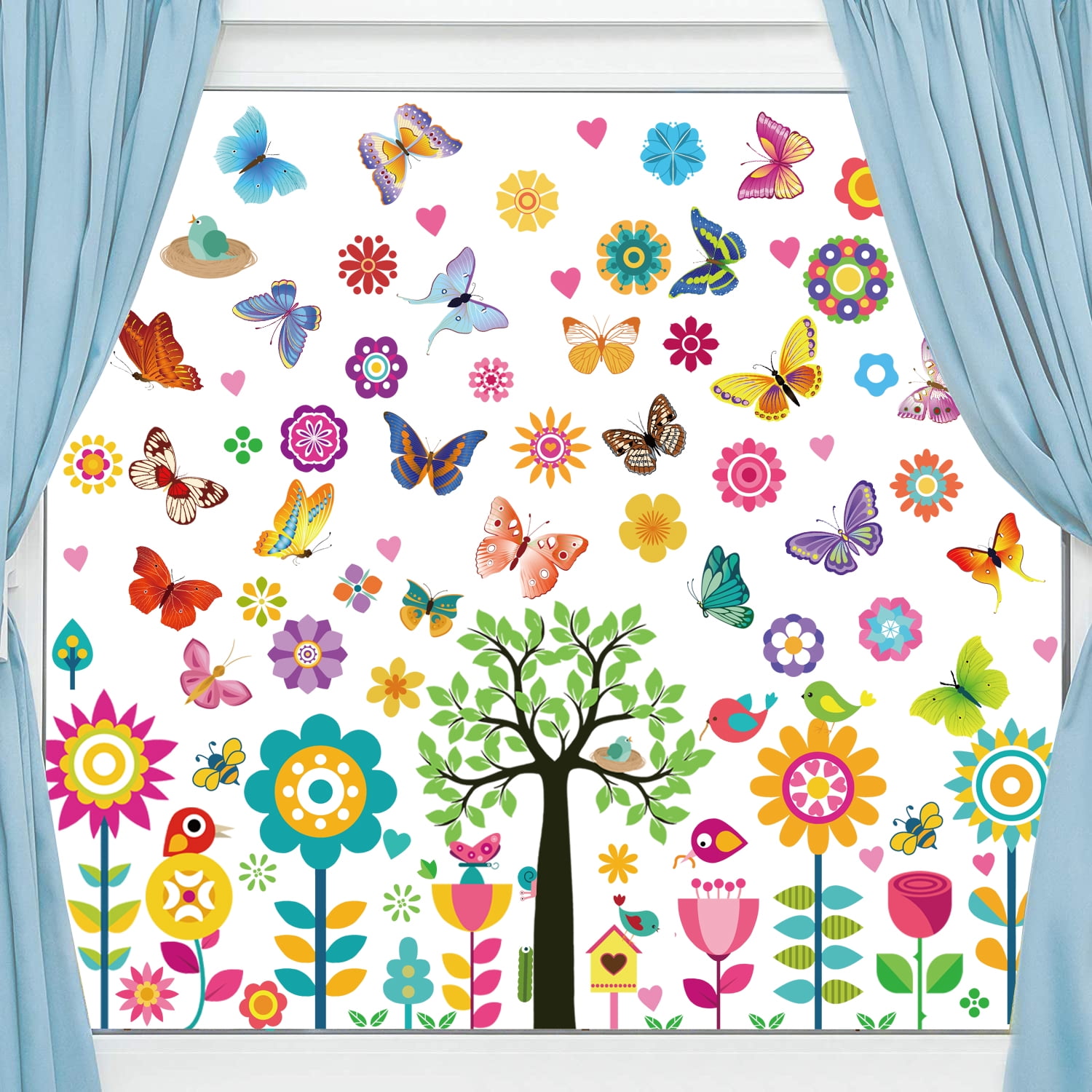 148 Pcs Spring Window Decals, Flower Butterfly Tree Sunflower Stickers ...