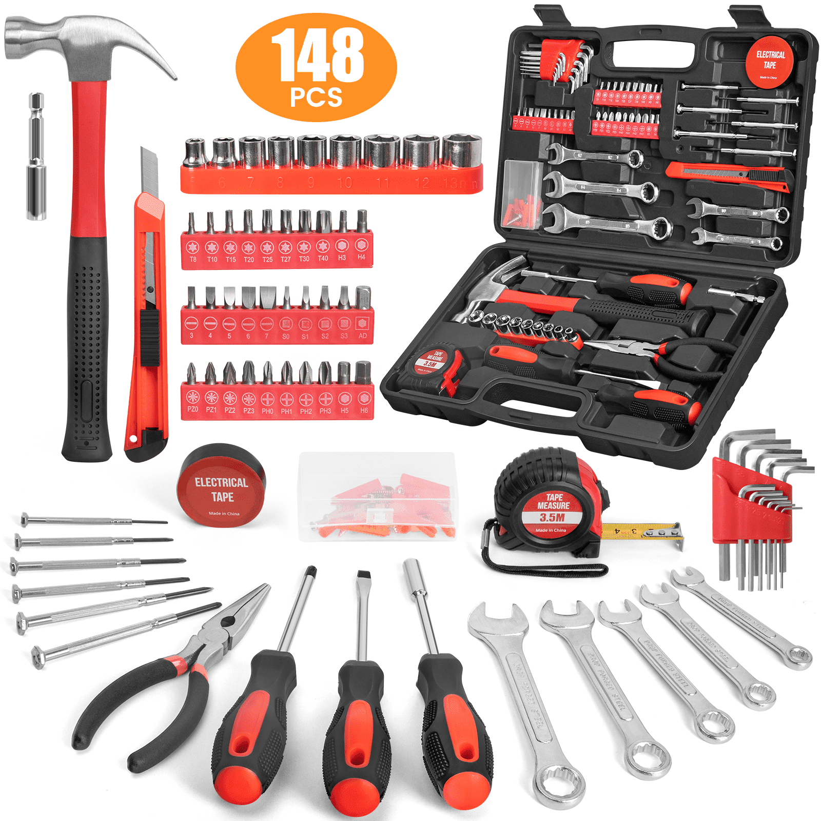 Cshidworld 148 Piece All-Purpose Tool Set, Lightweight Household Tool ...