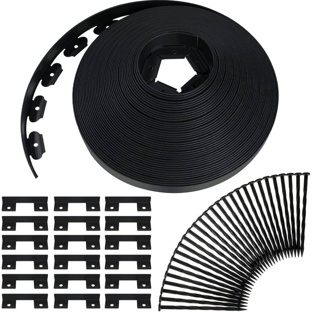 148 ft. x 2 in. No Dig Black Plastic Border Landscape Edging Kit with ...