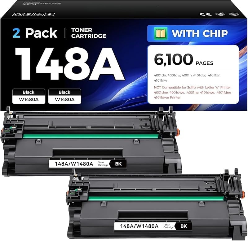 148A Black Toner Cartridge 2-Pack with chip High Yield Replacement for ...